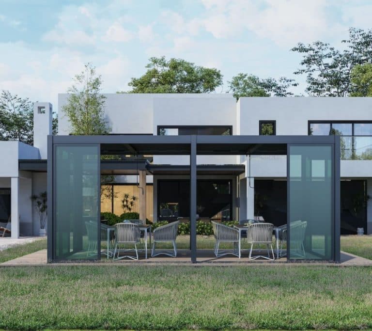 White Pergola Glass Sliding Doors - Unique Pergolas
